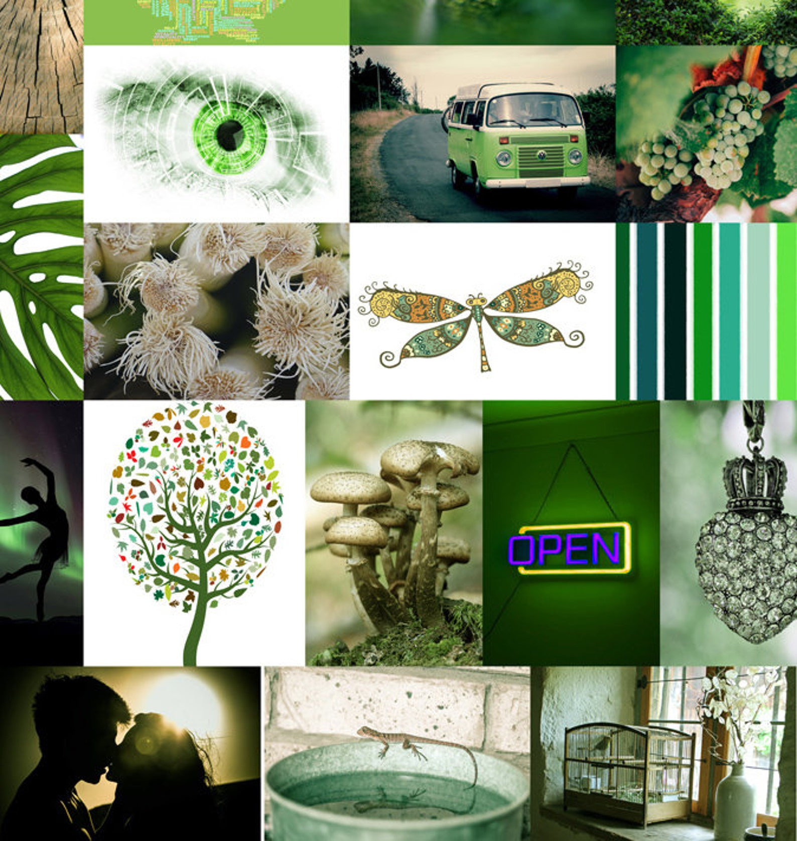 Green aesthetic wall collage kit 70 pcs Digital Download | Etsy