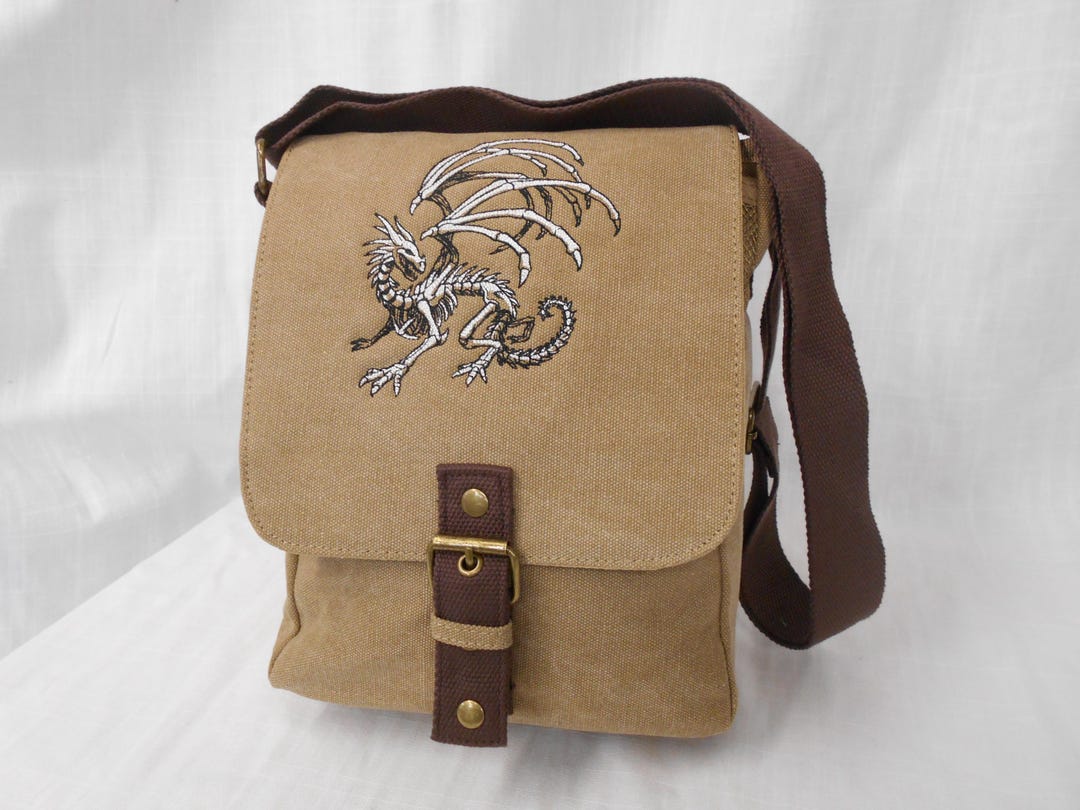 Dragon Skeleton Tablet Bag, iPad Case, Embroidered Bag, Vintage Washed ...