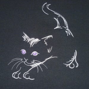 Pouncing Kitten Tshirt, Embroidered Cat Tshirt, Cotton Tshirt, Large ...