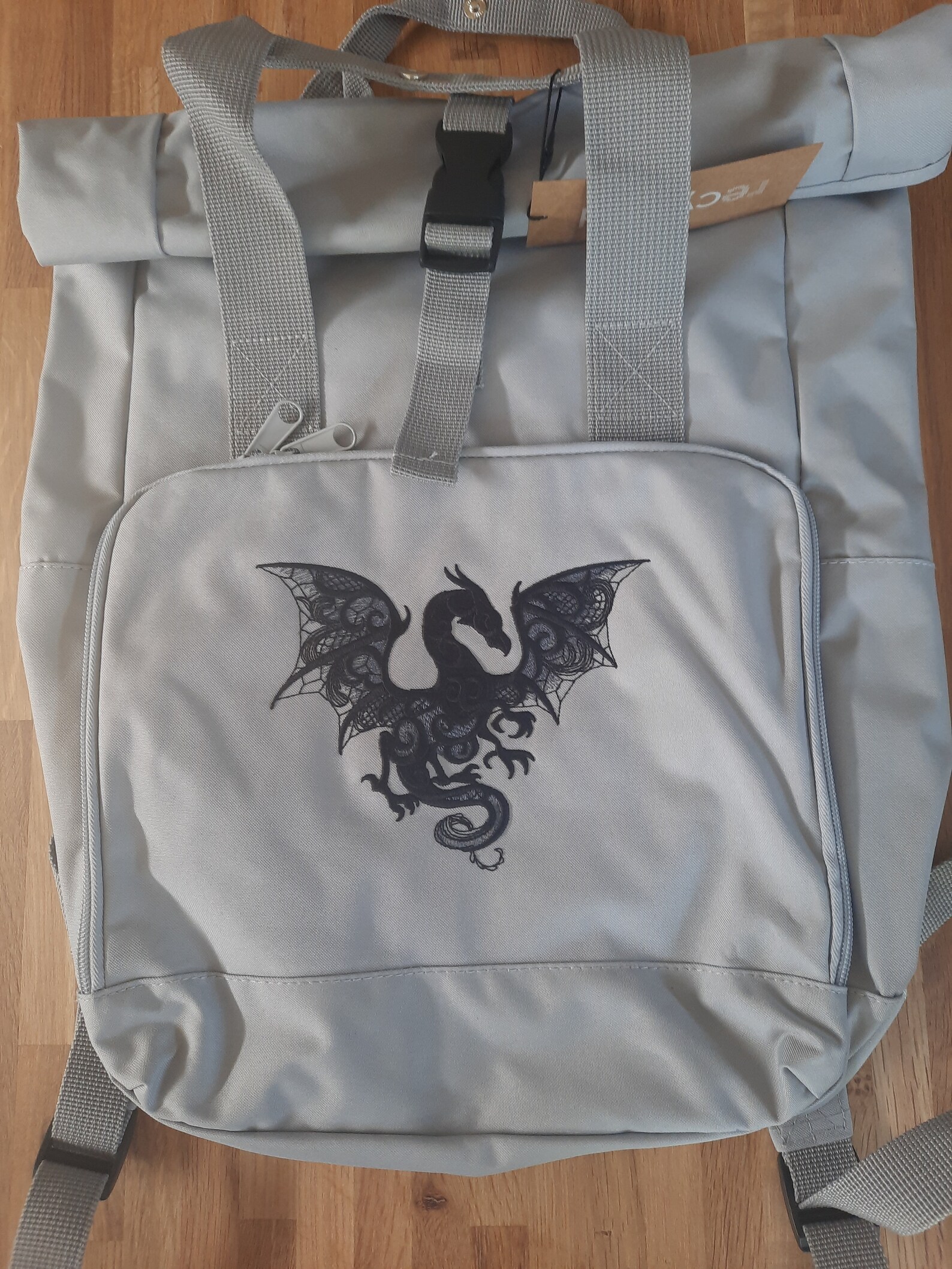 Smoky Dragon Roll-top Rucksack Backpack Embroidered Dragon - Etsy UK