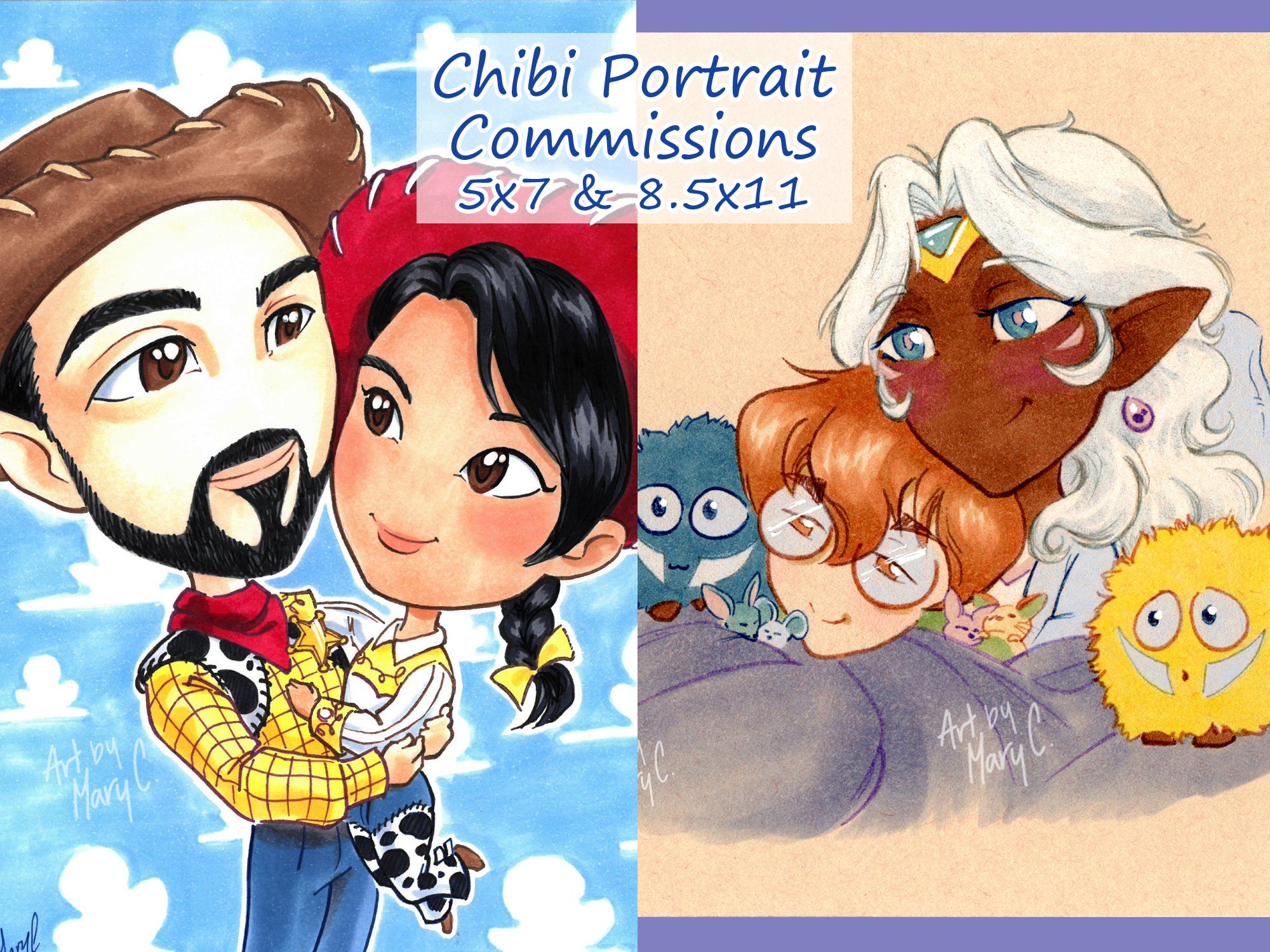 Chibi Portrait Commission 5x7 or 8.5x11 | Etsy