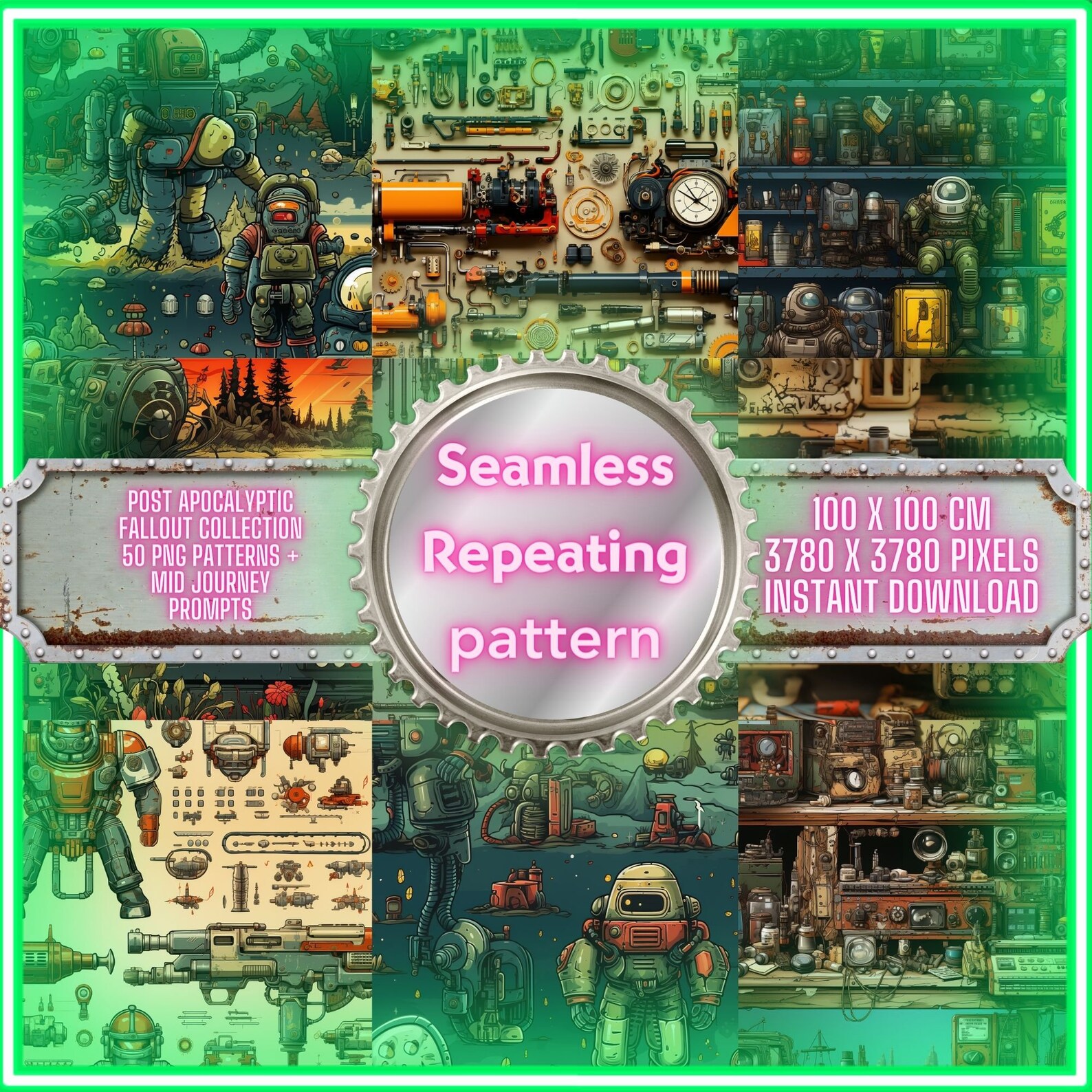 Post-apocalyptic fallout Inspired Images, Seamless Repeatable Digital ...