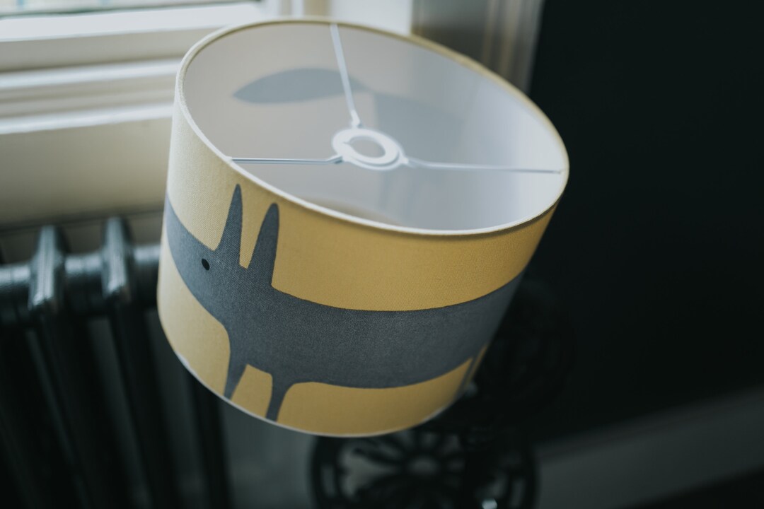 Scion Mr Fox Yellow/grey Drum Lampshade - Table Lamp or Ceiling Pendant ...