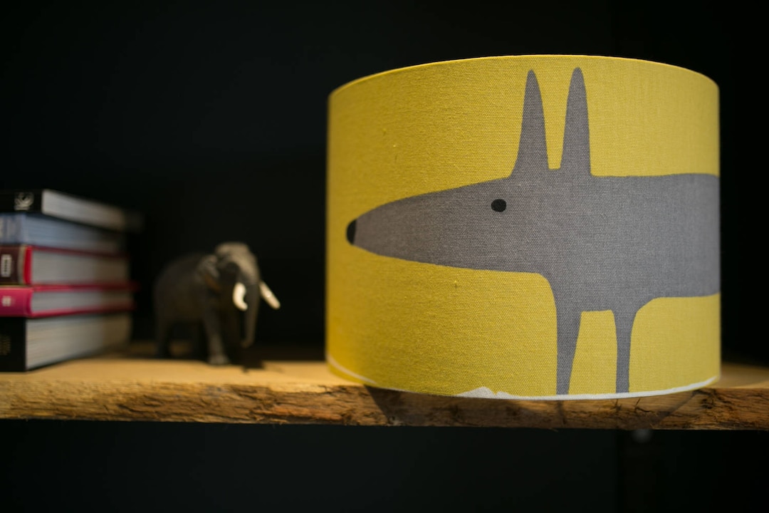 Scion Mr Fox Mustard & Gull Grey Drum Lampshade - Table Lampshade or ...