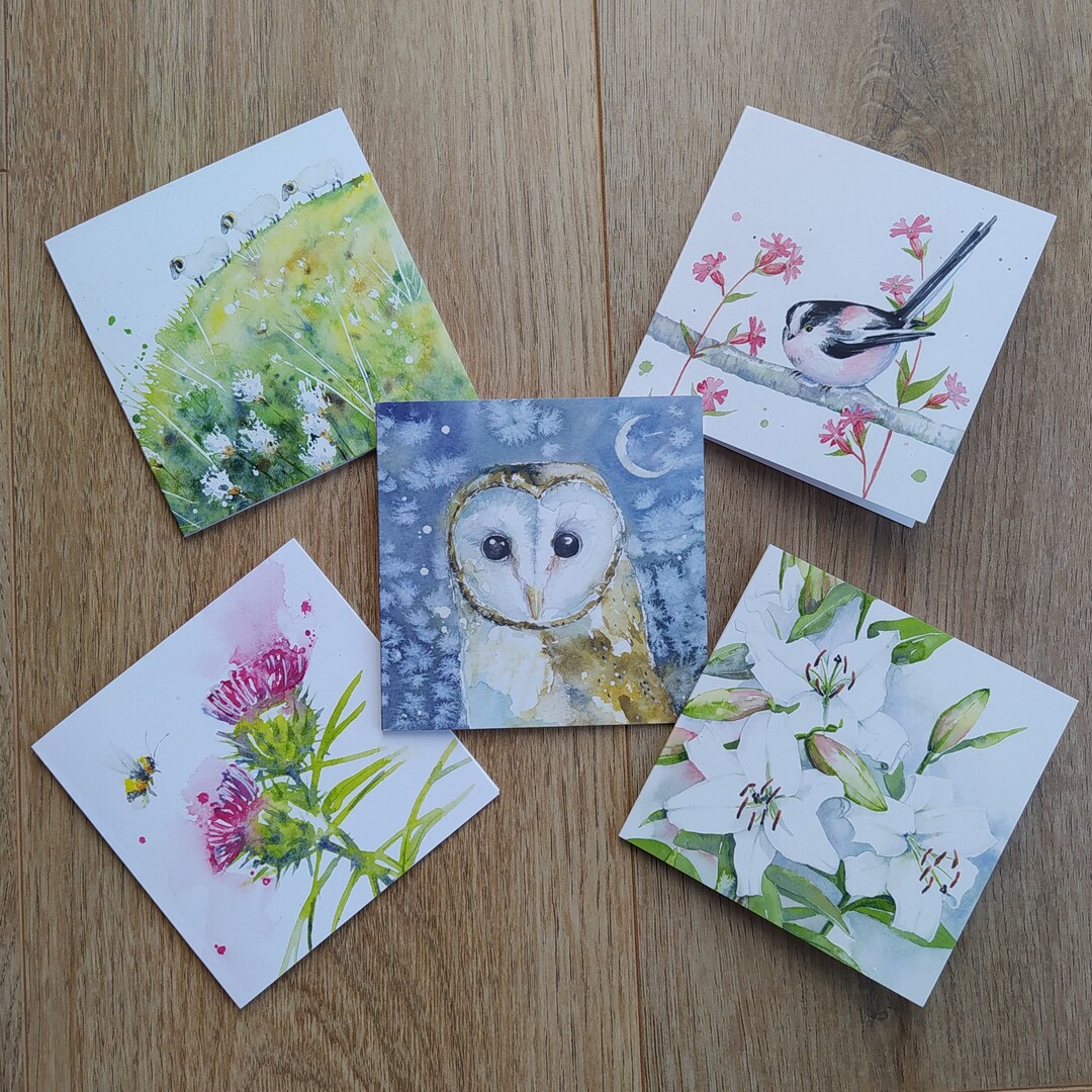 Mixed Pack of Five Notecards, Blank Inside for Your Own Message - Etsy