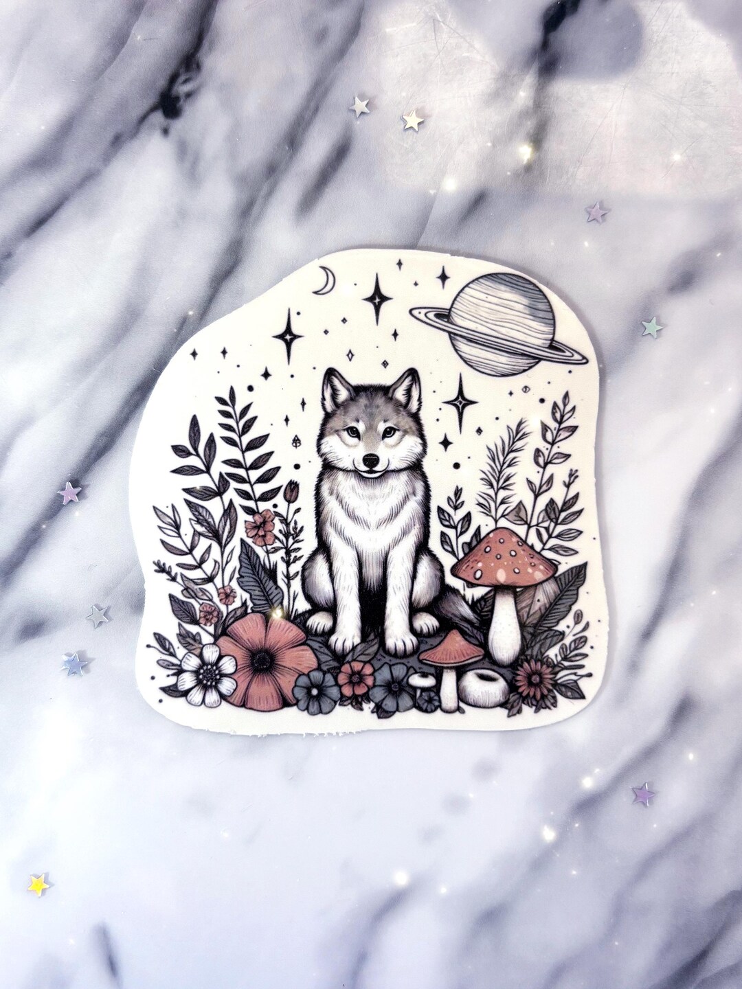 Whimsical Wolf Sticker - Woodland Wolf Sticker - Wildflower Magical ...