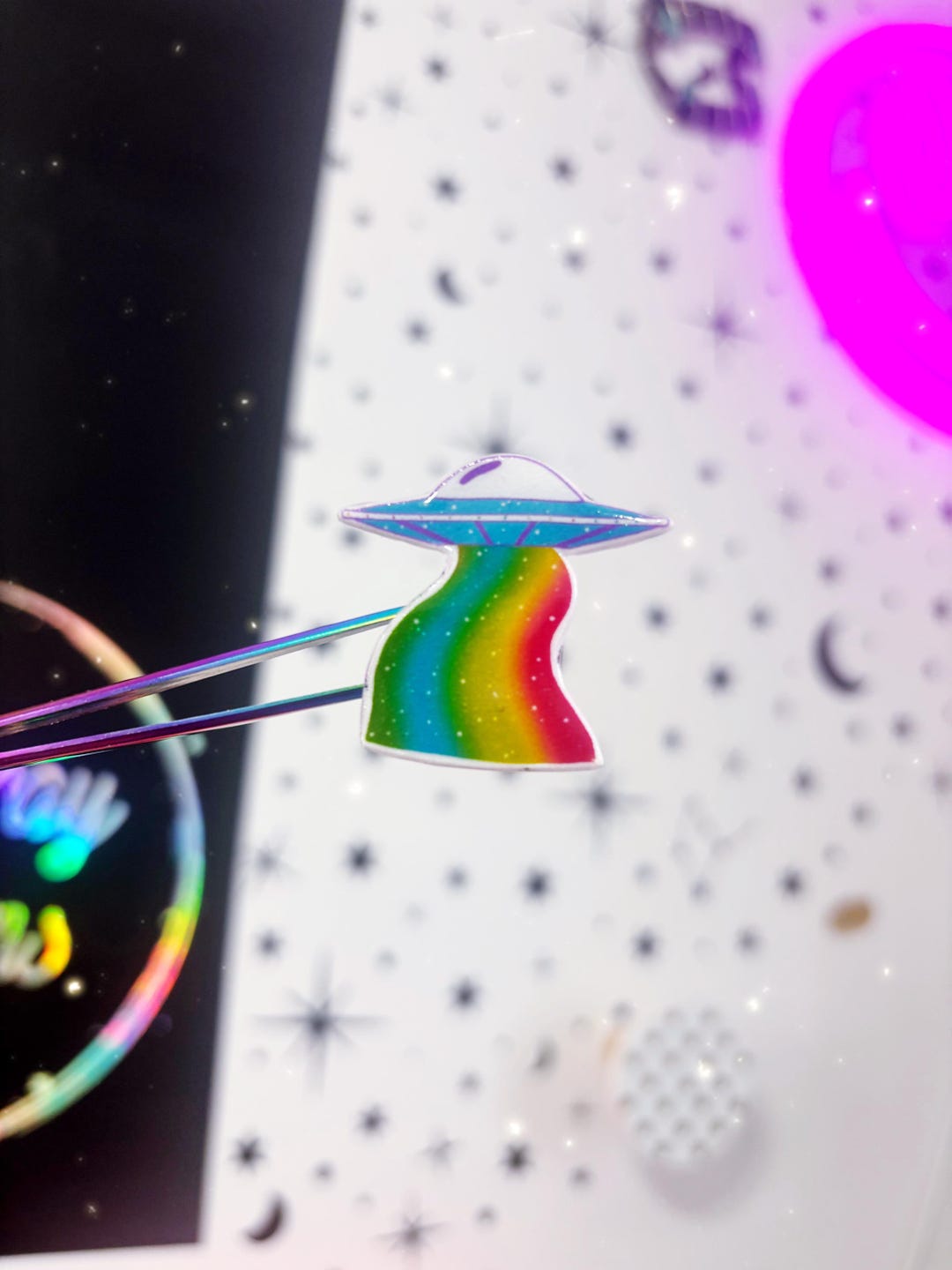 Handcrafted Rainbow UFO Pin - Acrylic UFO Pin - UFO Badge - Alien Pin ...
