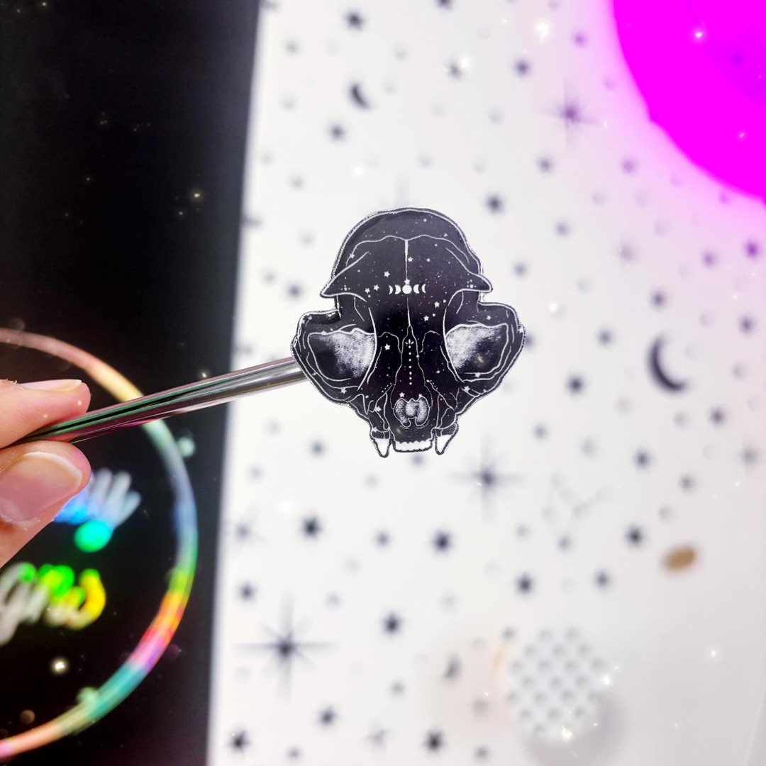 Handcrafted Animal Skull Pin - Acrylic Cat Skull Pin - Celestial Pin ...
