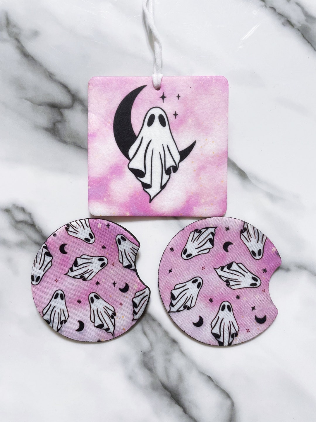 Ghost Car Coaster Air Freshener Set - Car Accessories - Halloween Car ...