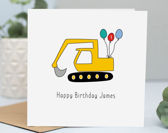 Digger Birthday Card With Personalised Name and Age. - Etsy