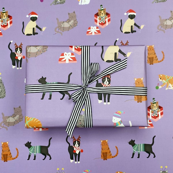 Cat Christmas Wrapping Paper - Etsy UK