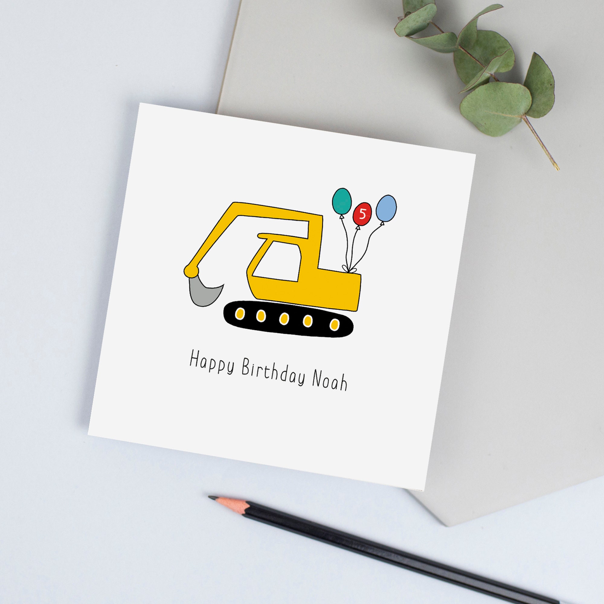 Digger Birthday Card With Personalised Name and Age. - Etsy