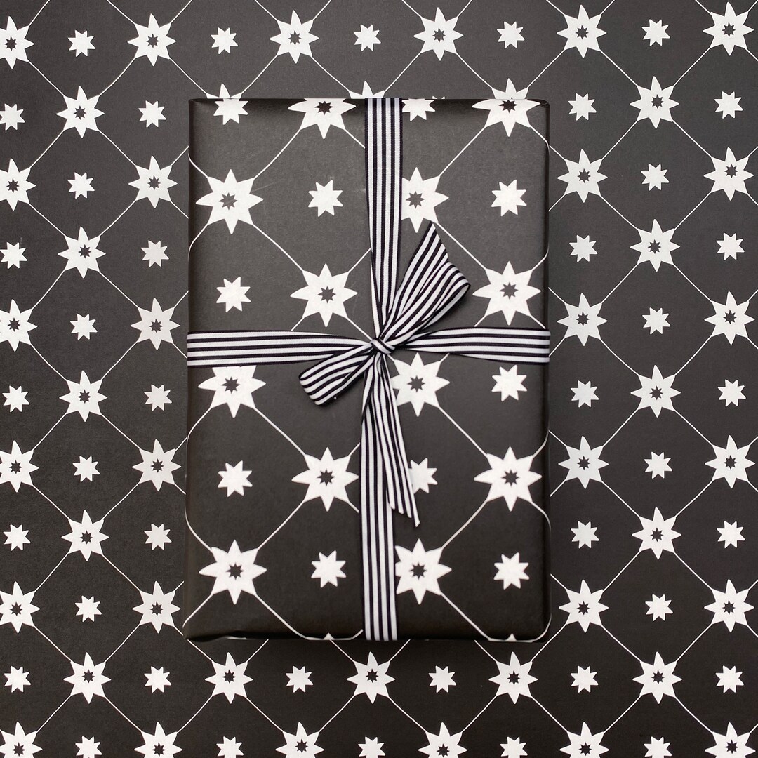 Black and White Star Wrapping Paper, Star Wrapping Paper, Black & White ...