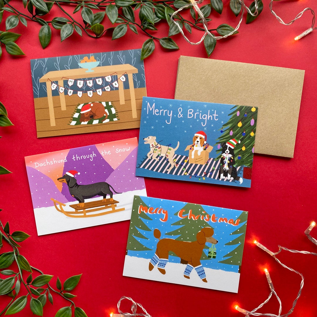 Dog Christmas Cards Pack, Set of 12 Doggy Cards. - Etsy