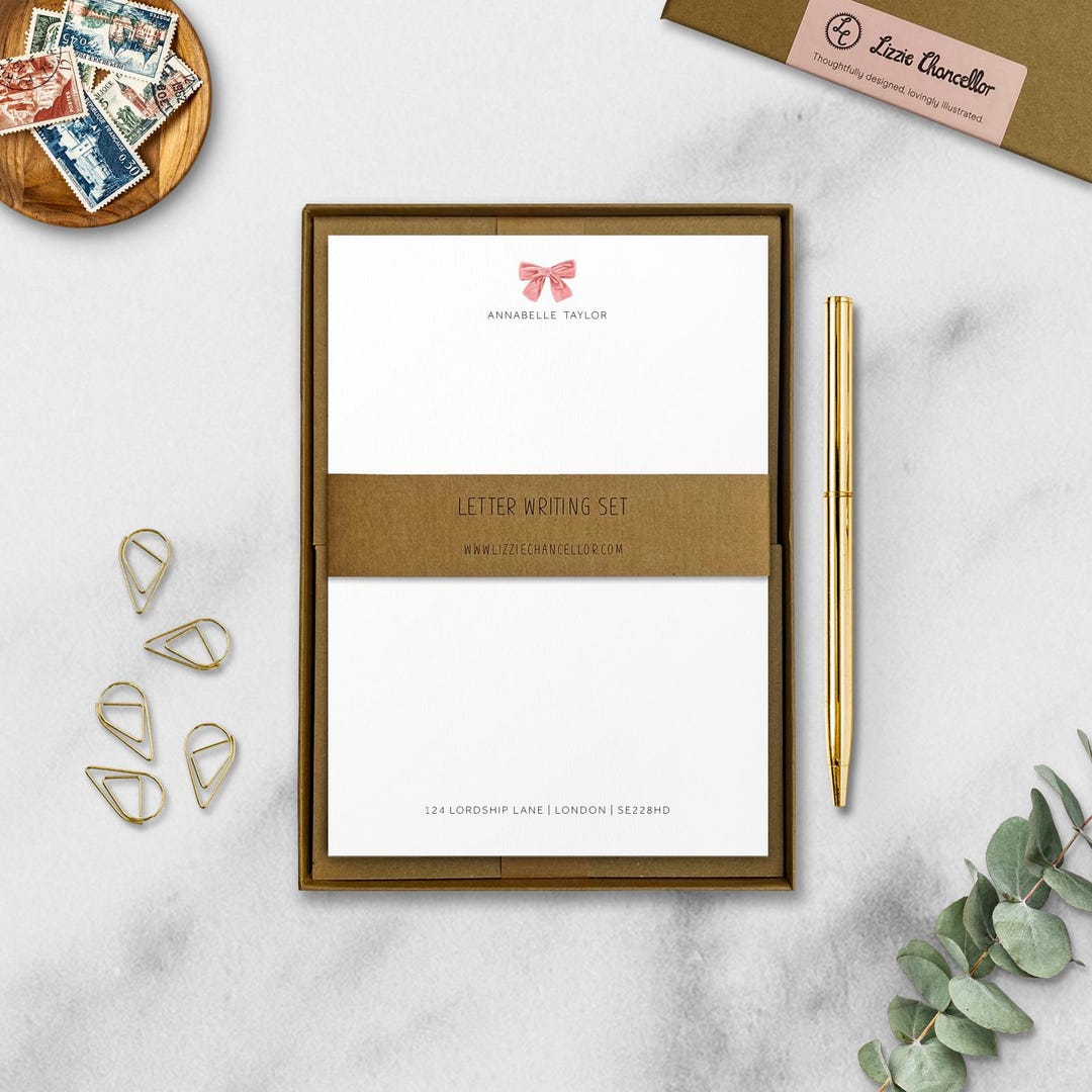 Personalised Bow Letter Writing Set, Personalised Stationery, Gift for ...