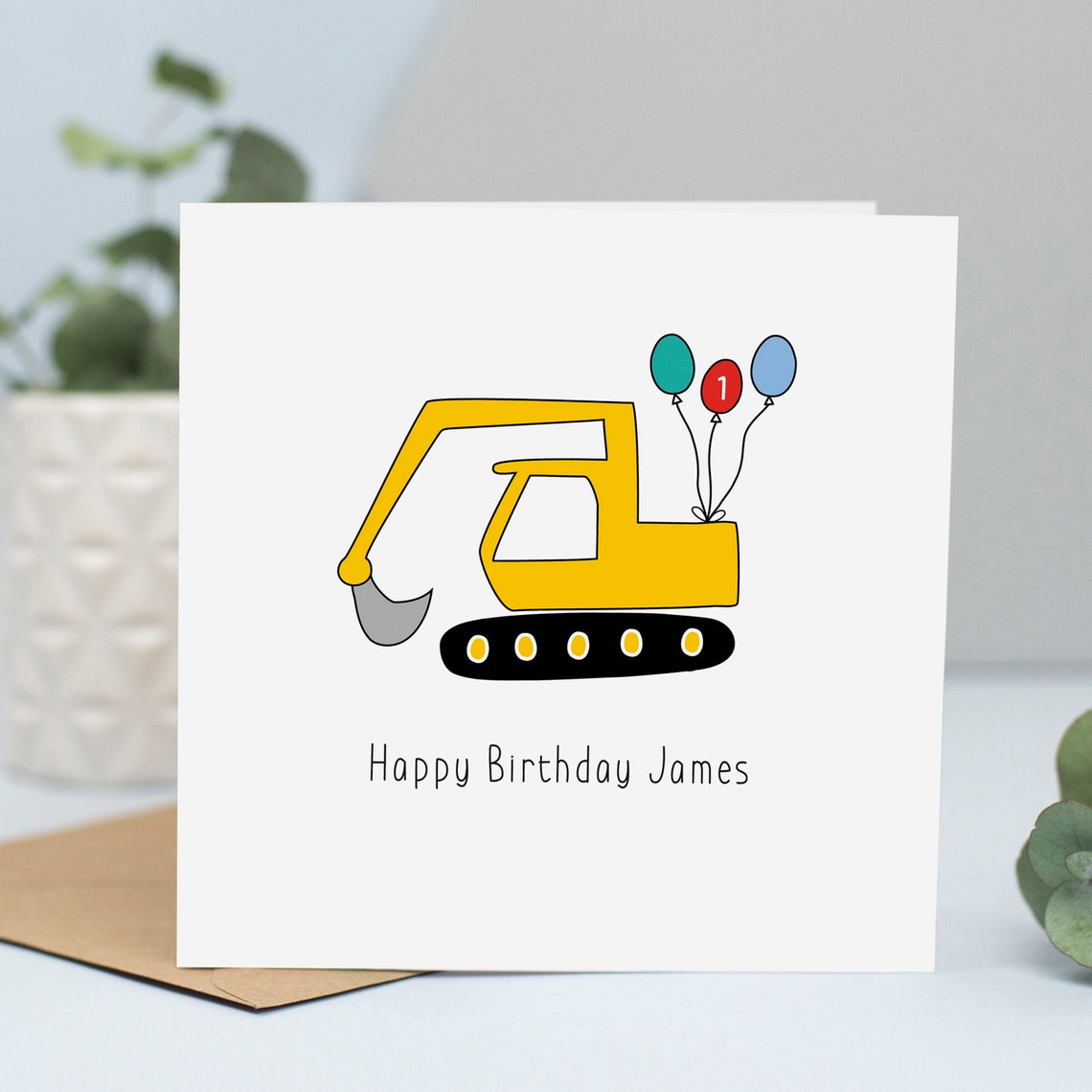 Digger Birthday Card With Personalised Name and Age. - Etsy