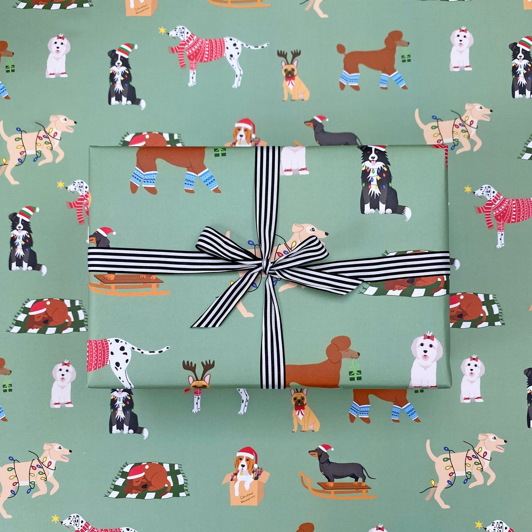 Christmas Dogs Wrapping Paper, Dog Wrapping Paper, Recyclable Wrapping ...