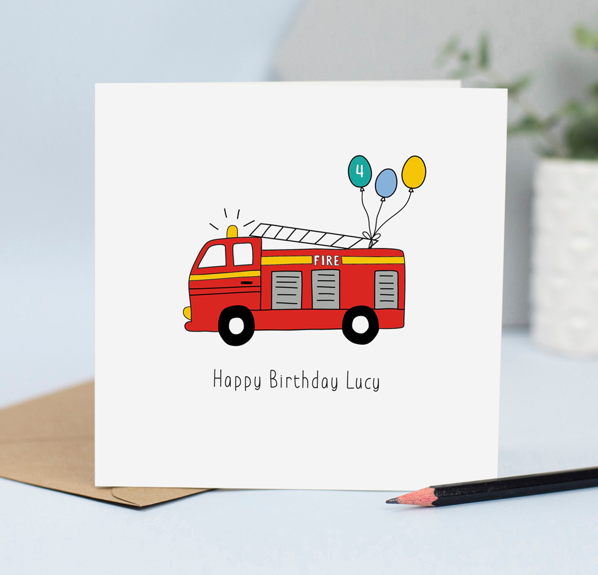 Fire Engine Birthday Card Personalised With Name and Age. | Etsy