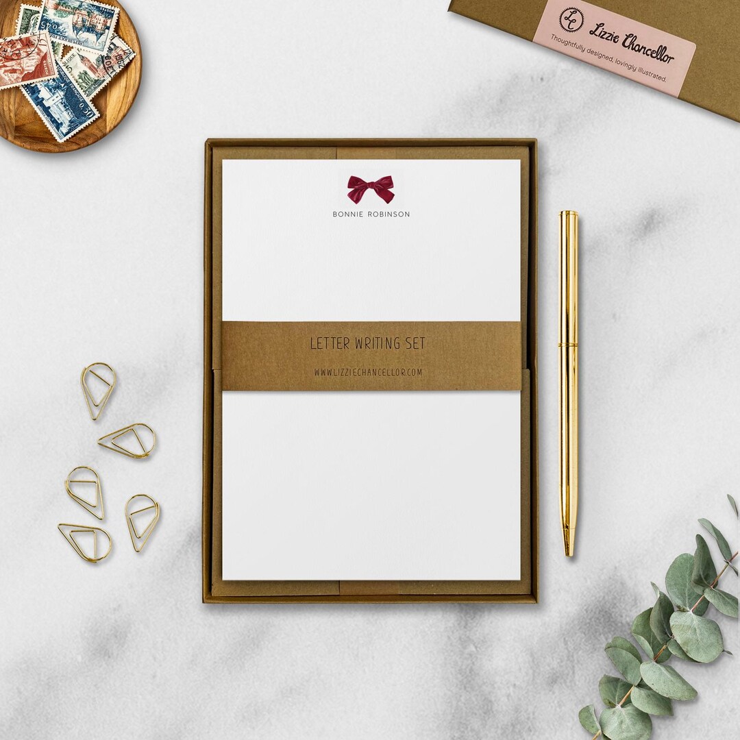 Personalised Red Bow Letter Writing Set, Personalised Stationery, Gift ...