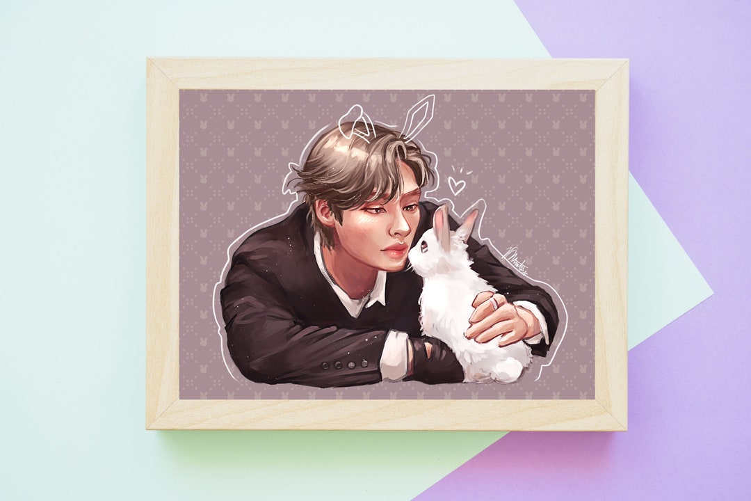 Lee Know Print, STRAY KIDS Illustration, Lee Know With Rabbit Print ...