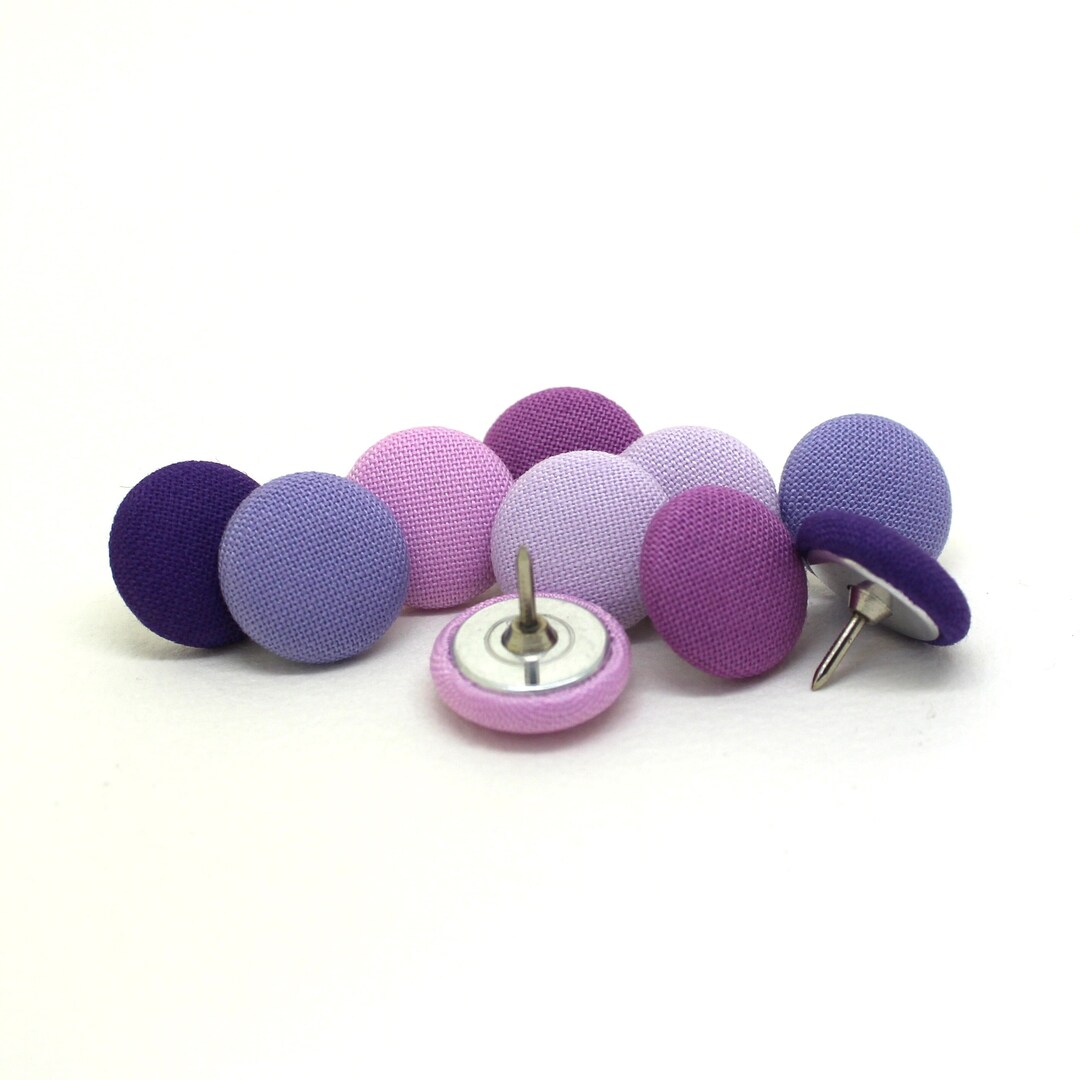 10 Purple Push Pins, Fabric Covered Drawing Pins, Purple Thumb Tacks - Etsy