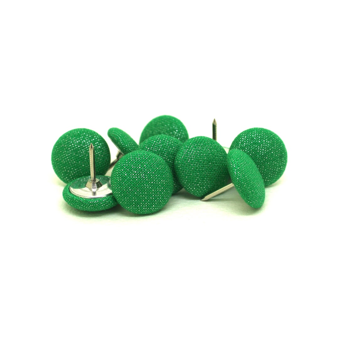 10 Green Sparkly Push Pins, Kona Sheen Fabric Pins, Green Metallic ...