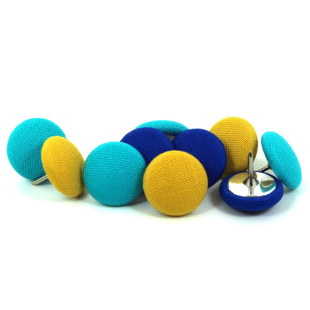 Mixed Yellow & Blue Fabric Push Pins, Kona Cotton, Set of 10 - Etsy
