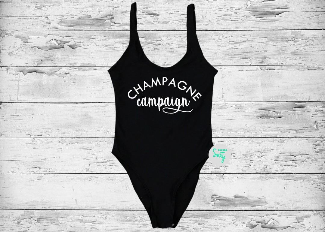 Champagne Campaign Swimsuit. Bachelorette Swim. High Cut - Etsy
