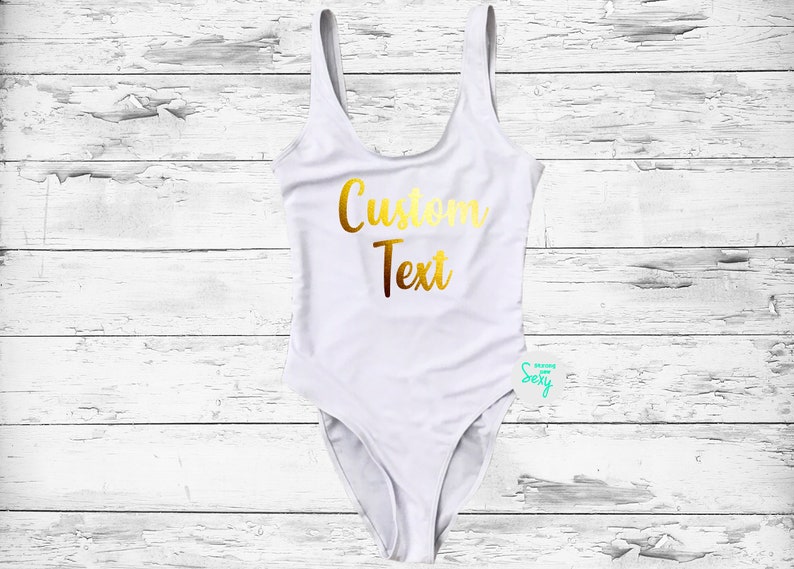 Custom Text Personalized Swimwear Bachelorette Swimsuit S Etsy