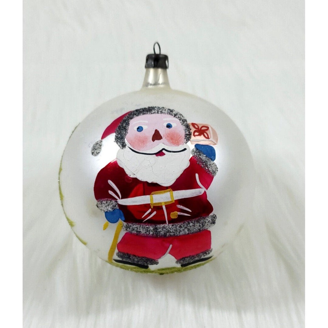 Vintage Jumbo 4 Poland Santa W Cane Present Mercury Glass Christmas ...