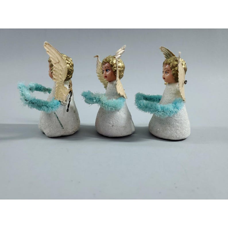 Vintage MCM Angel Putz Style Plastic Face Chenille Christmas Ornaments ...
