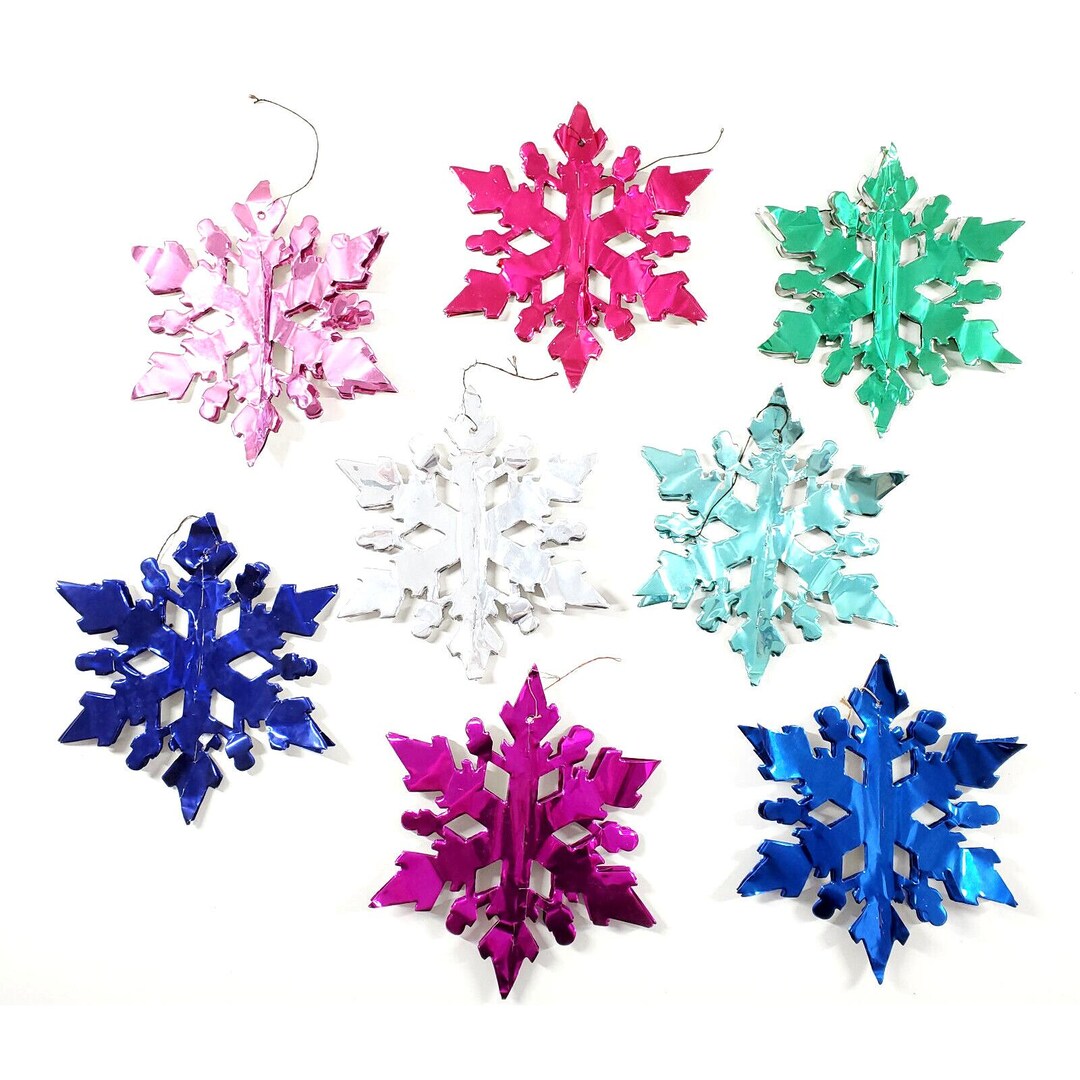 8 Vintage Atomic Foil Multi-color 3D Snowflake Christmas Ornaments 8.5 ...