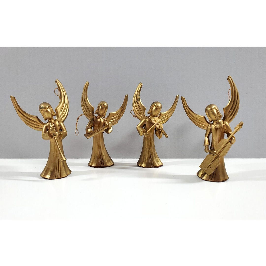 4 Vintage Mod Plastic Angel Musical Instrument Christmas Figurines Hong ...