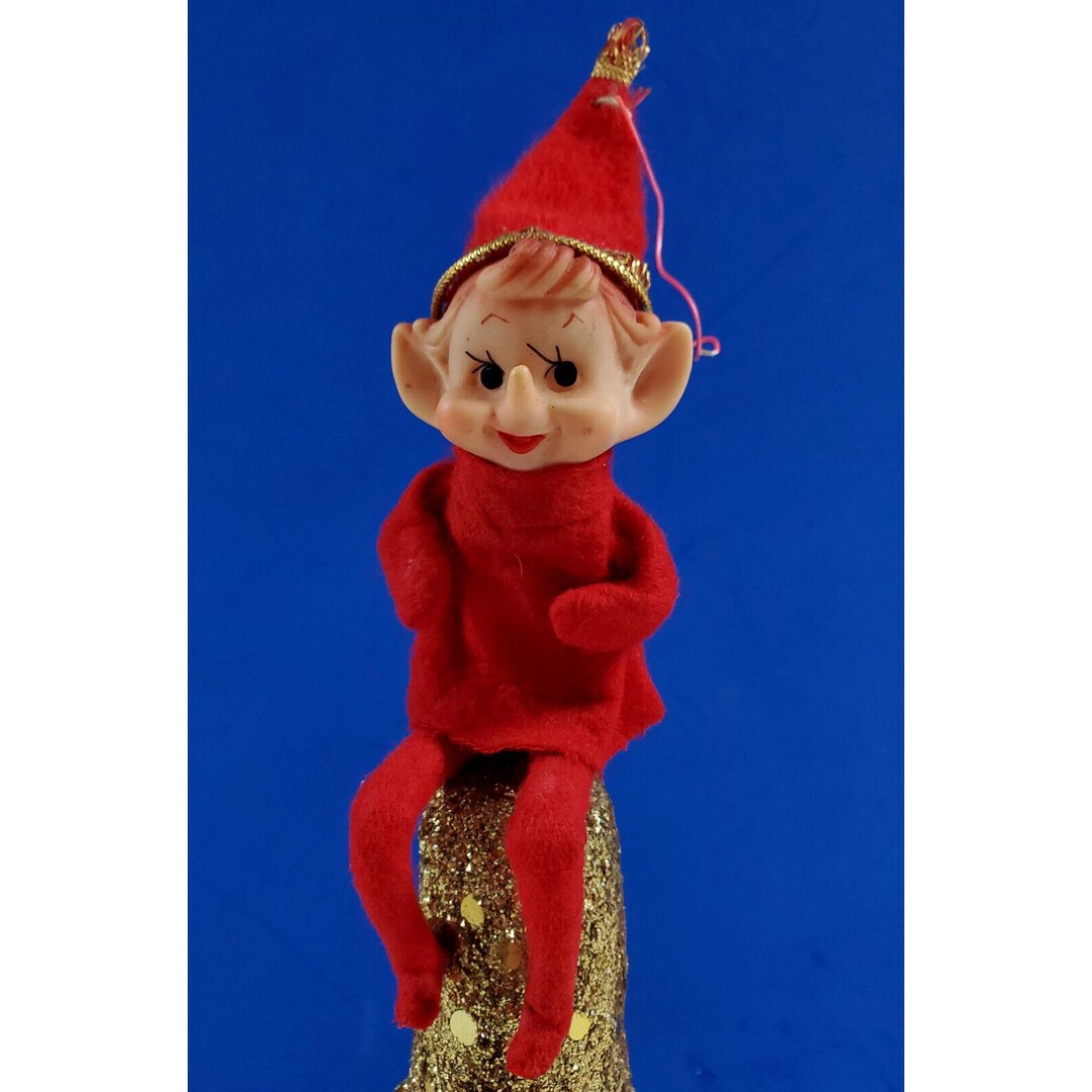 Vintage Japan Elf Pixie Knee Hugger Red Christmas Shelf Sitter Ornament ...