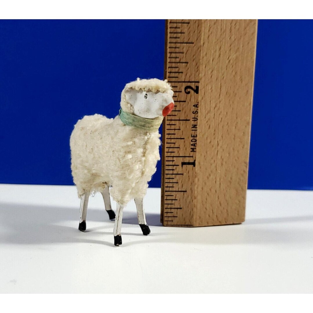Antique German Christmas Putz Nativity 2 Wooly Stick Leg Sheep Figurine ...