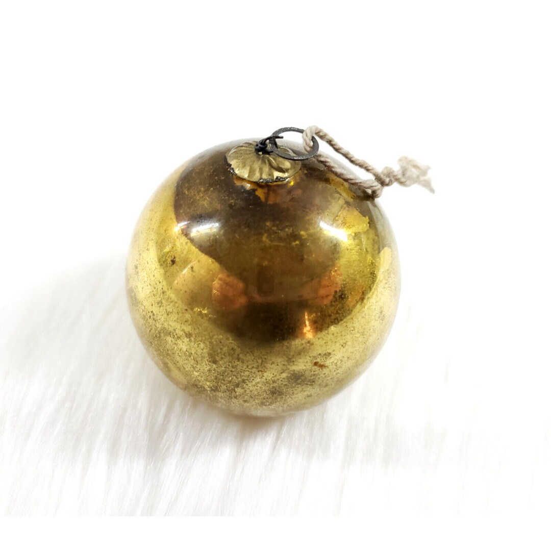 Antique German Kugel Golden Glass Ball Brass Cap Christmas Ornament 2. ...