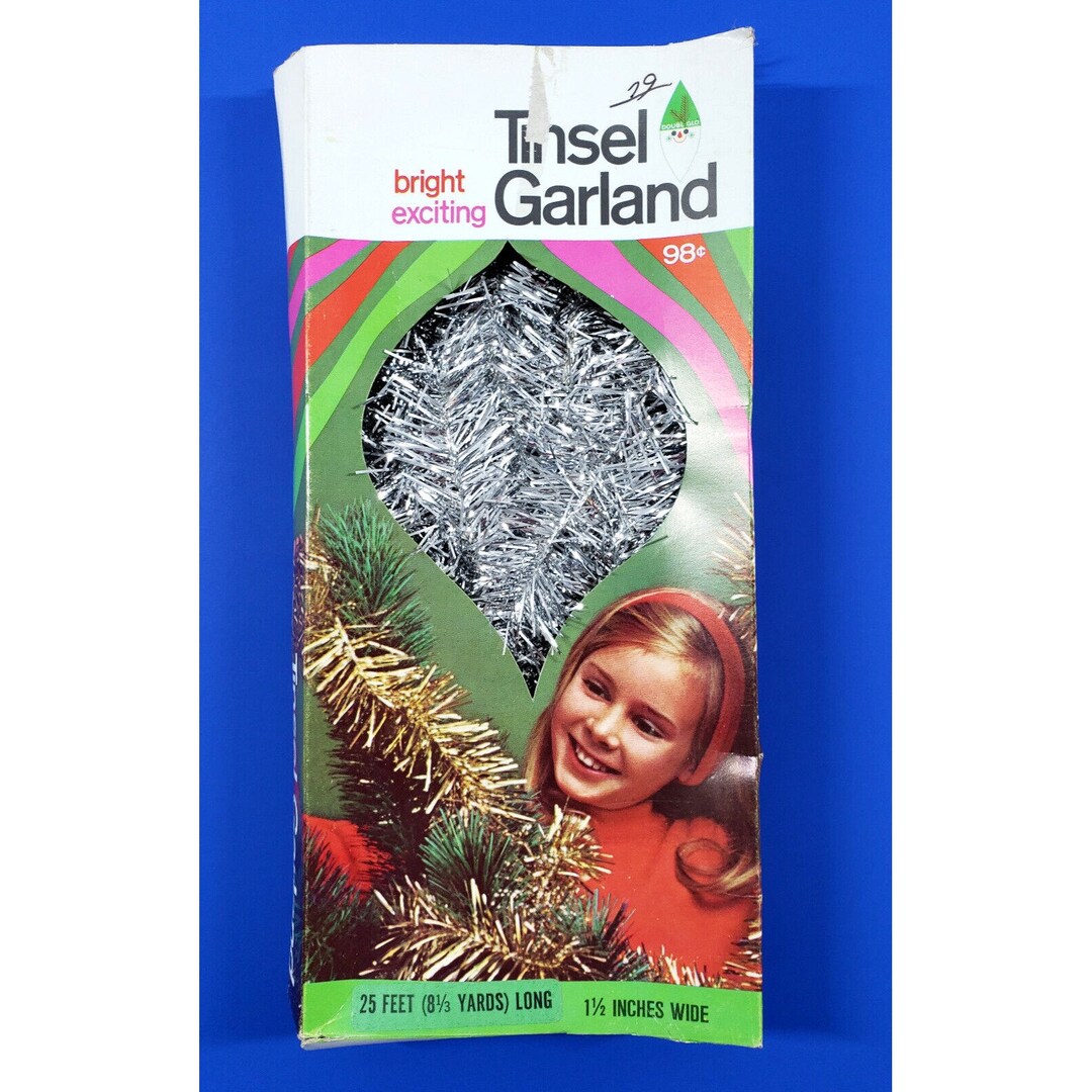 Vintage 1968 Paper Novelty Silver Tinsel Christmas Garland 25 Feet 1.5 ...