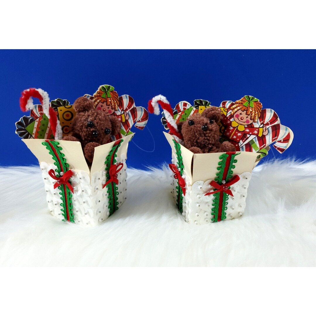2 Vintage Handmade Push Pin Sequin Gift Package Toys Present Christmas ...