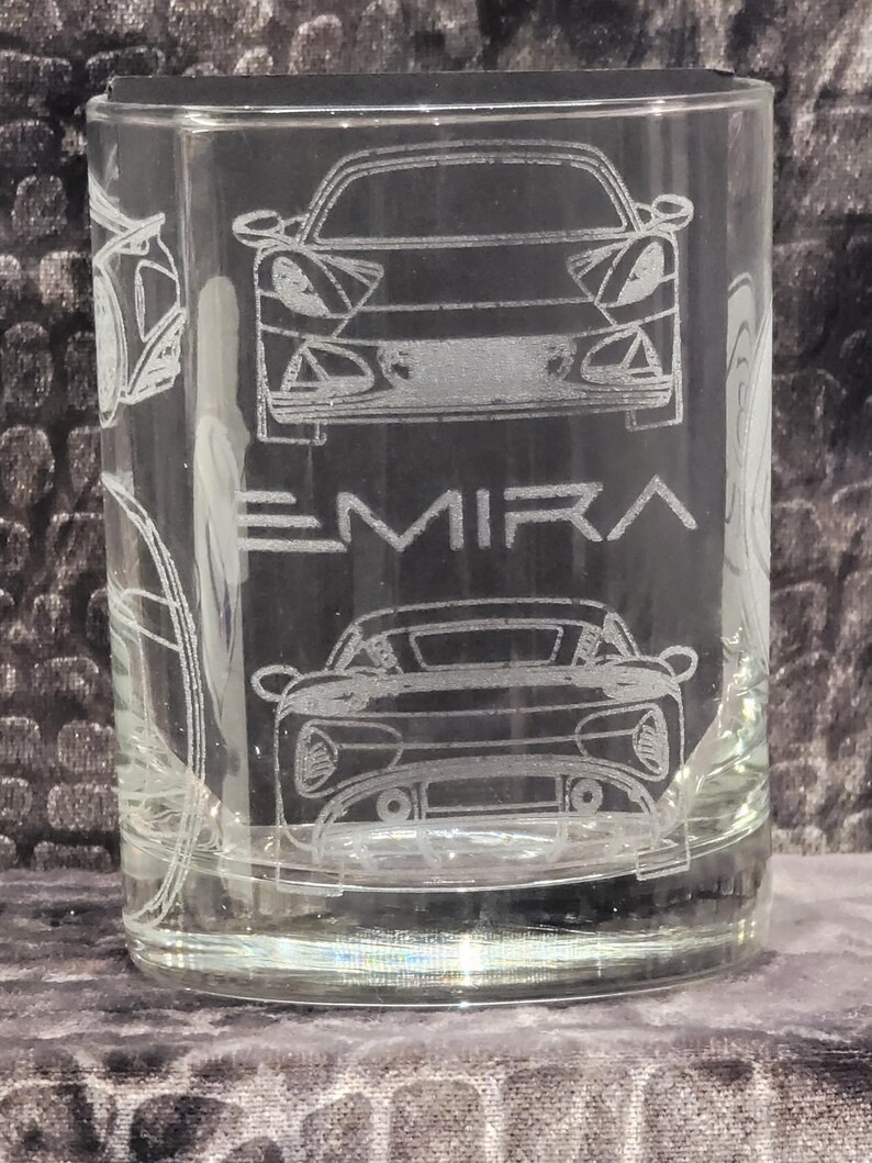 Lotus Emira With Lotus Logo - Laser Etched Rocks Glass - Etsy