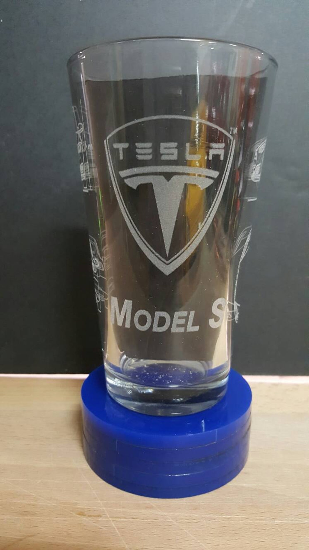 Tesla Model S With Tesla Logo - Laser Etched Pint Glass - Etsy