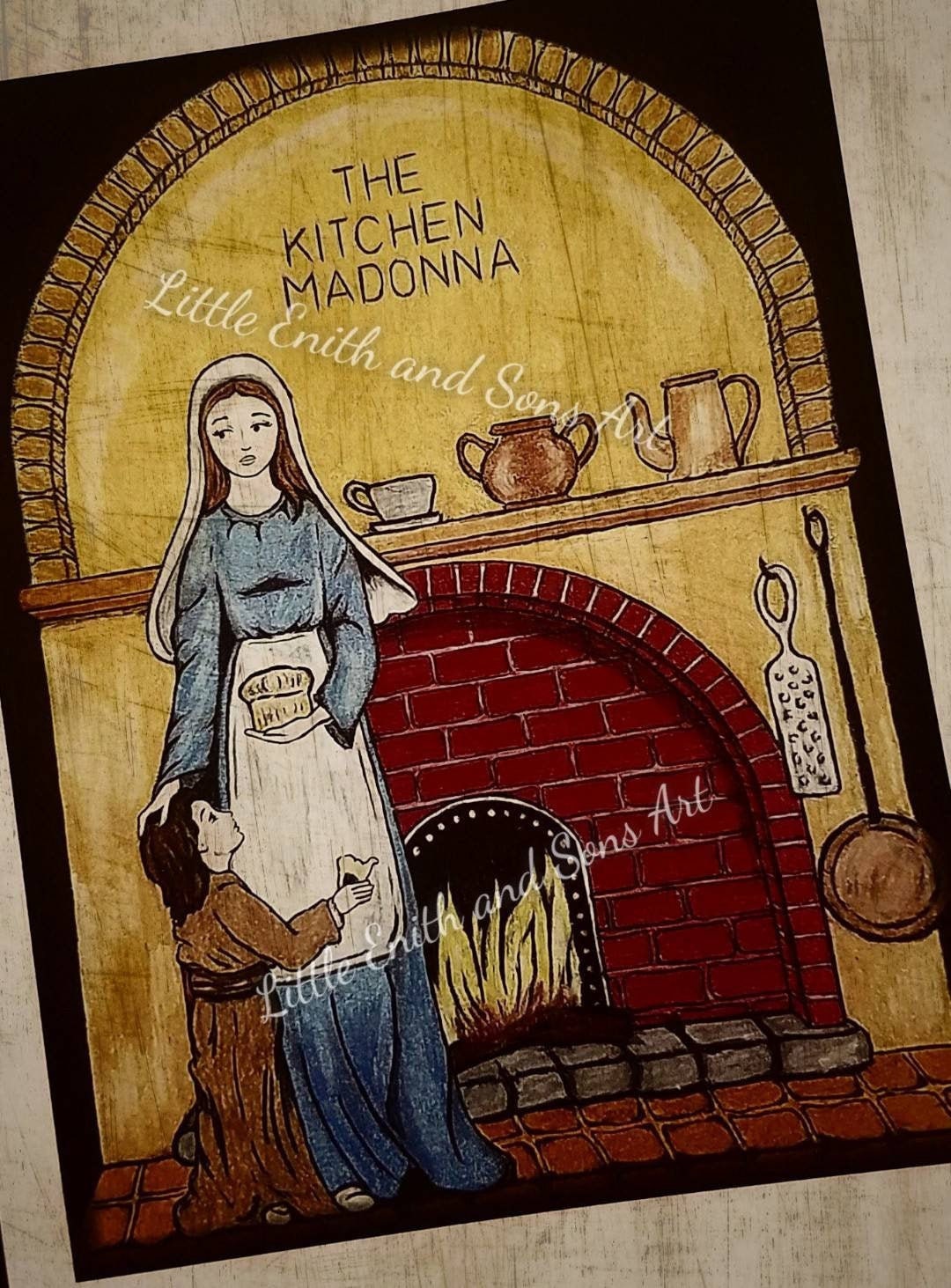 The Kitchen Madonna - Religious Art Print, Magnet and Stickers - Mary ...