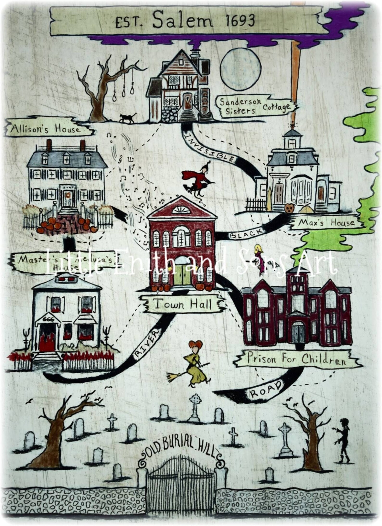MAP OF SALEM Hocus Pocus Witch Art the Sanderson Sisters | Etsy
