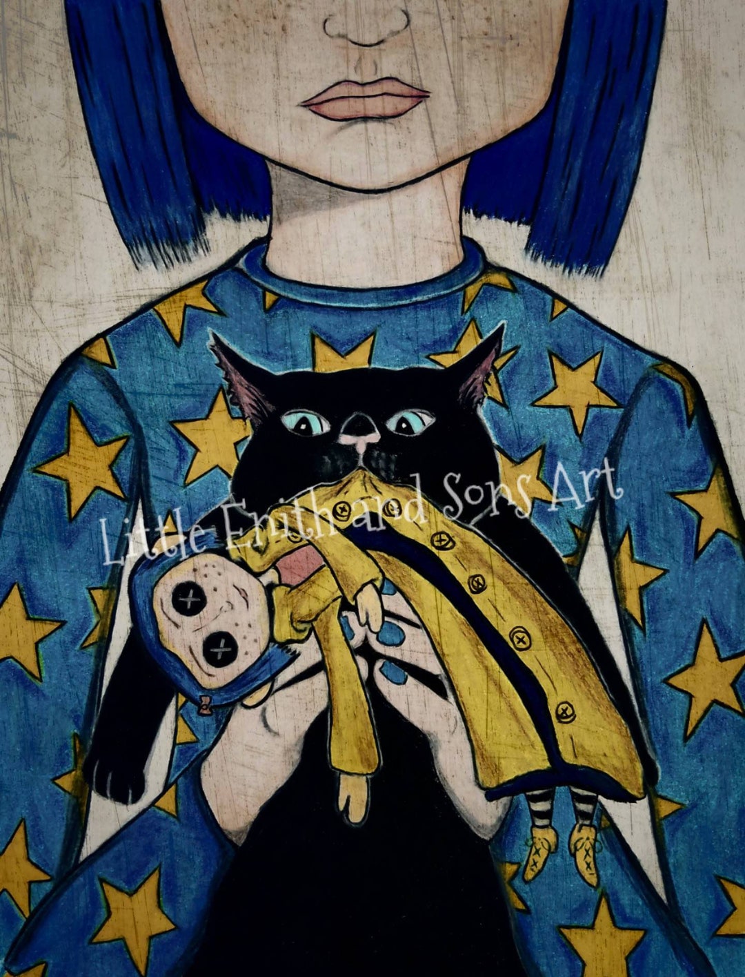 Coraline, Little Me and Wuss Puss - Movie Character Art Print, Magnets ...