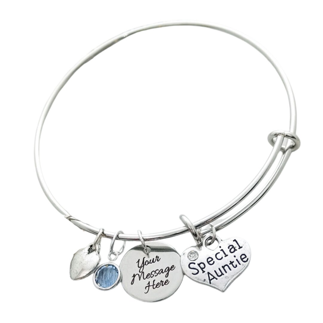 Special Auntie Heart Personalized Custom Birthstone Adjustable Wire ...