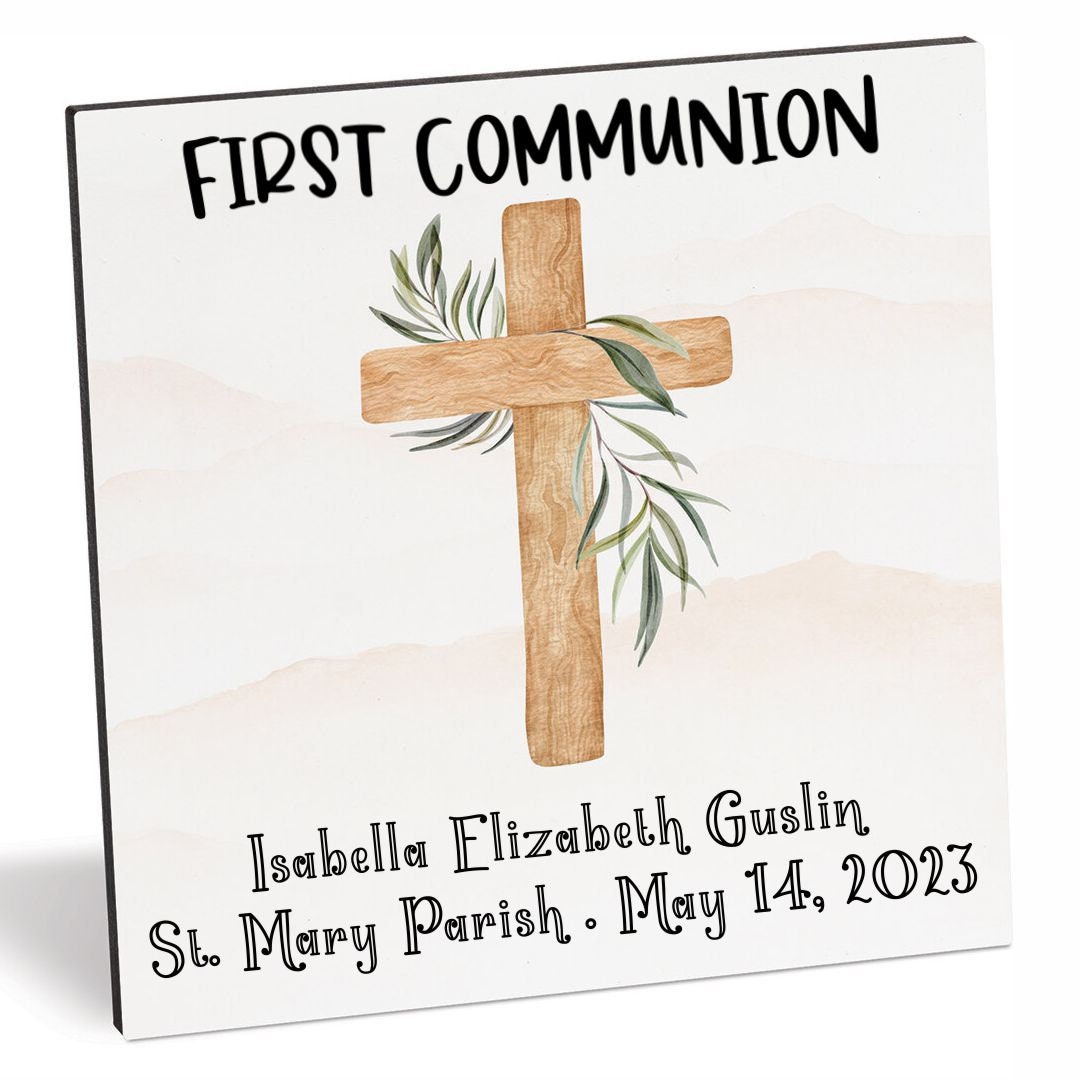 First Communion Keepsake With Names and Year Personalized Custom Cross ...