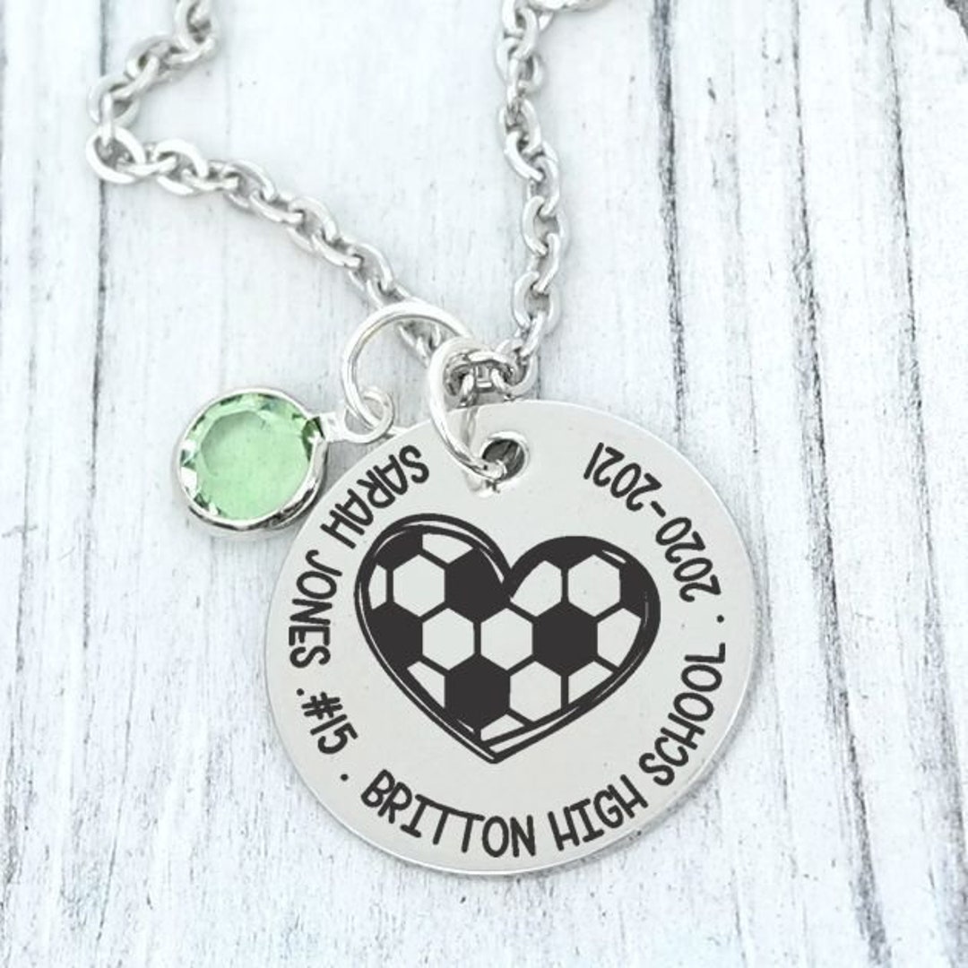 Soccer Heart Futsal Team Player Custom Personalized Engraved Birthstone ...