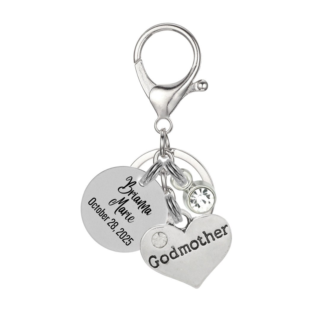 Personalized Godmother Heart Custom Birthstone Charm Key Chain - Etsy