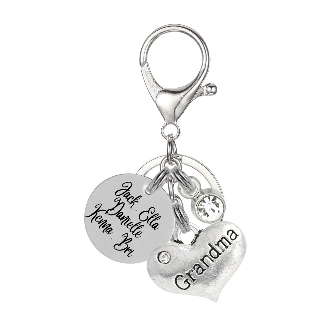 Personalized Grandma Heart Custom Birthstone Charm Key Chain - Etsy