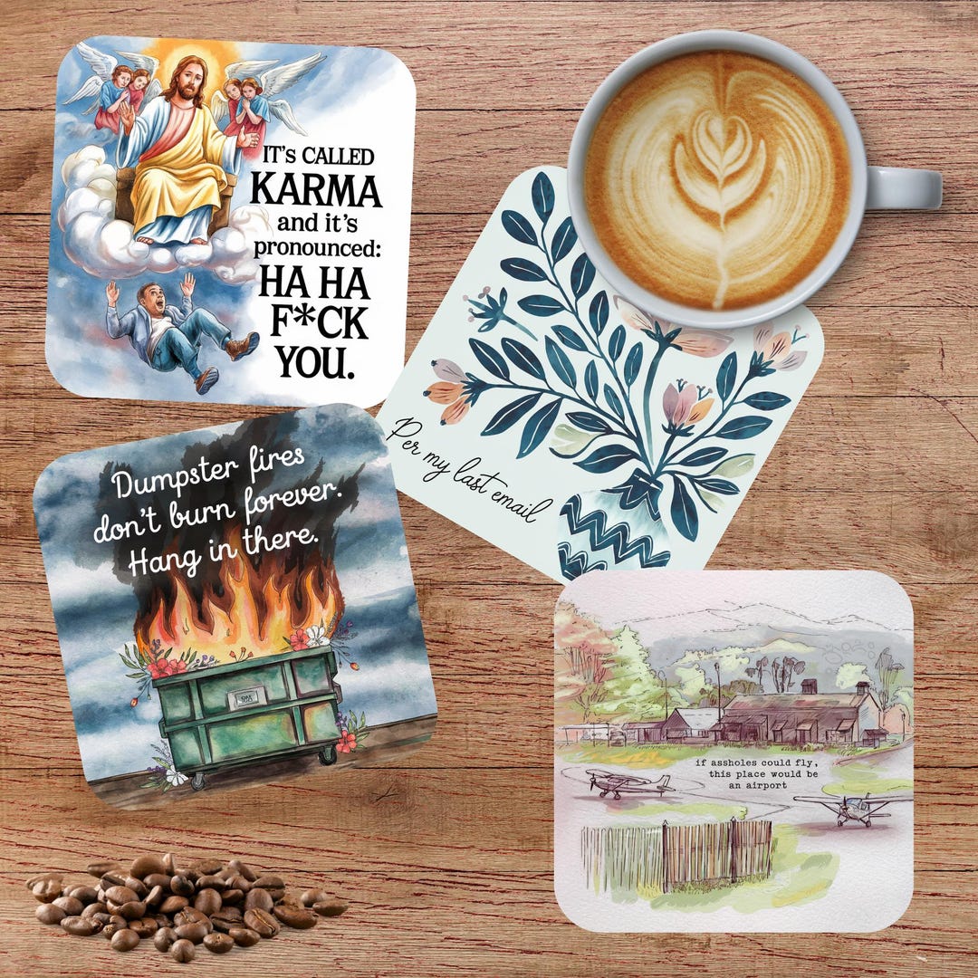 Funny Snarky Office Desk Themed Custom Coasters Choose Quantity and ...