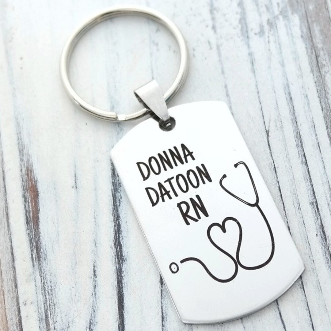 Personalized Nurse Heart Stethoscope Key Chain Back Can Have Custom ...